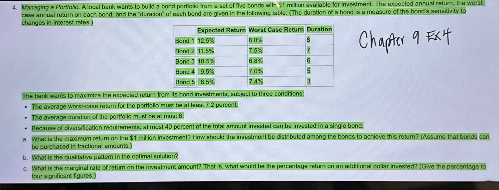 Solved SOLVE IN EXCEL SPREADSHEET. Managing a Portfolio. A | Chegg.com