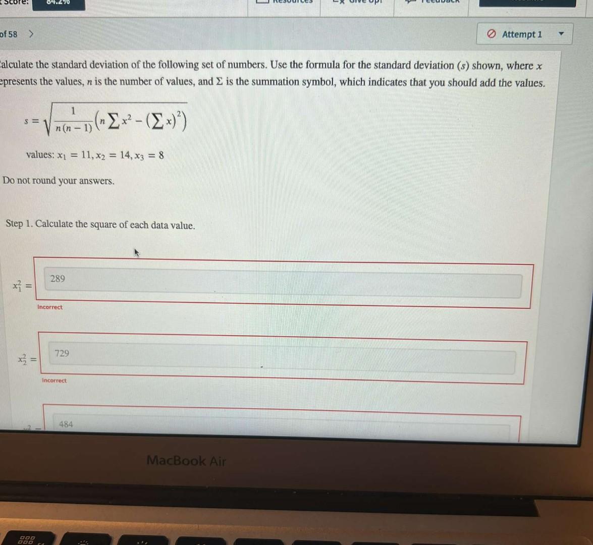 Solved 07.470 of 58 > 0 Attempt 1 alculate the standard | Chegg.com