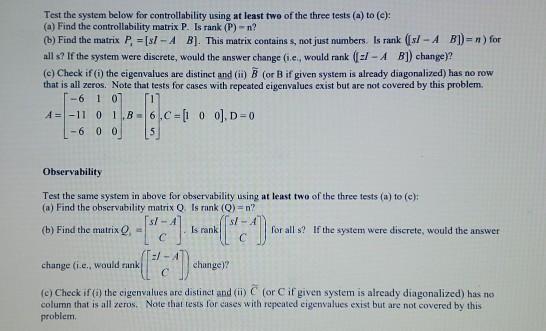 Solved Test the system below for controllability using at | Chegg.com