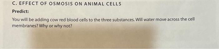 Solved C. EFFECT OF OSMOSIS ON ANIMAL CELLS Predict: You | Chegg.com