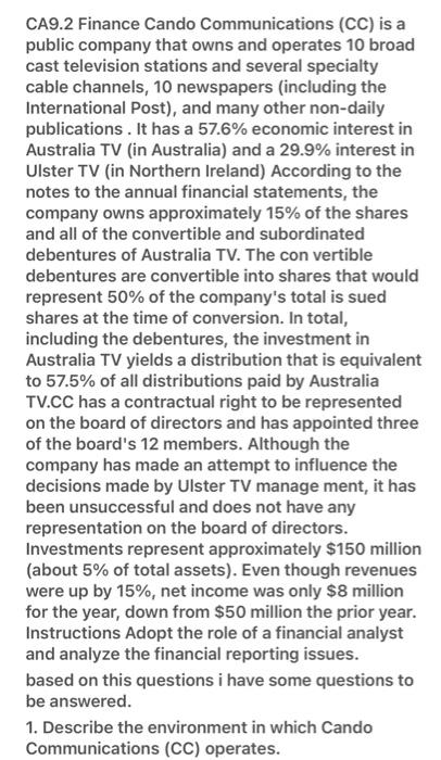 Solved CA9.2 Finance Cando Communications (CC) is a public | Chegg.com
