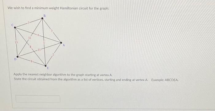 Solved We wish to find a minimum weight Hamiltonian circuit | Chegg.com