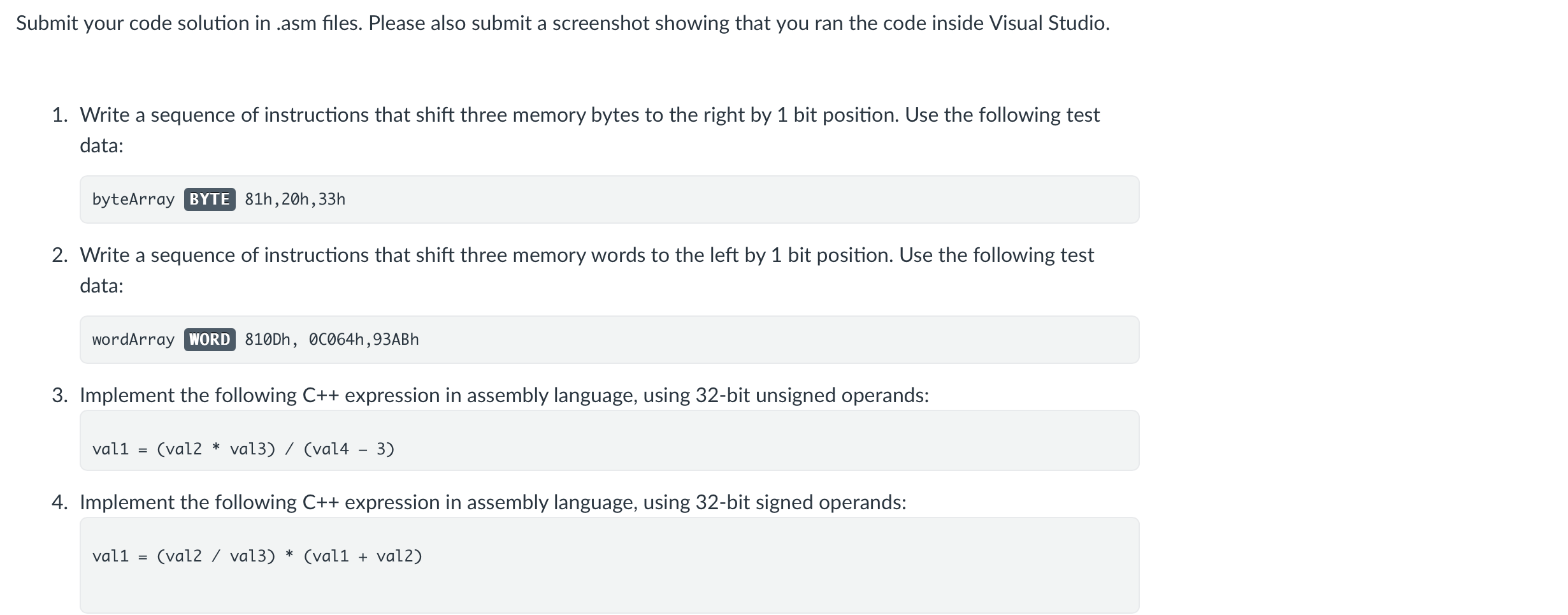 Solved Submit your code solution in .asm files. Please also | Chegg.com