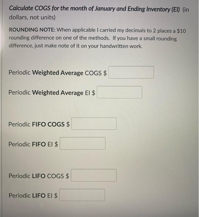 Solved Calculate COGS for the month of January and Ending | Chegg.com