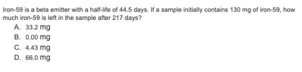 Solved Iron-59 is a beta emitter with a half-life of 44.5 | Chegg.com