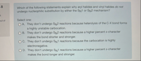 Solved 8Which of the following statements explain why aryl | Chegg.com