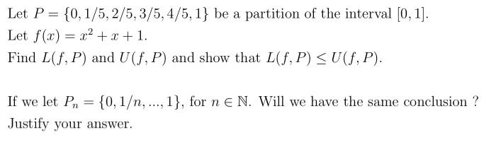 Solved Let P={0,1/5,2/5,3/5,4/5,1} be a partition of the | Chegg.com