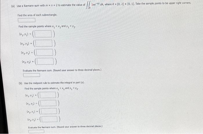 Solved Find the area of each subrectangle. Find the sample | Chegg.com