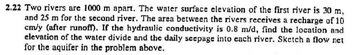 Solved 2.22 Two rivers are 1000 m apart. The water surface | Chegg.com