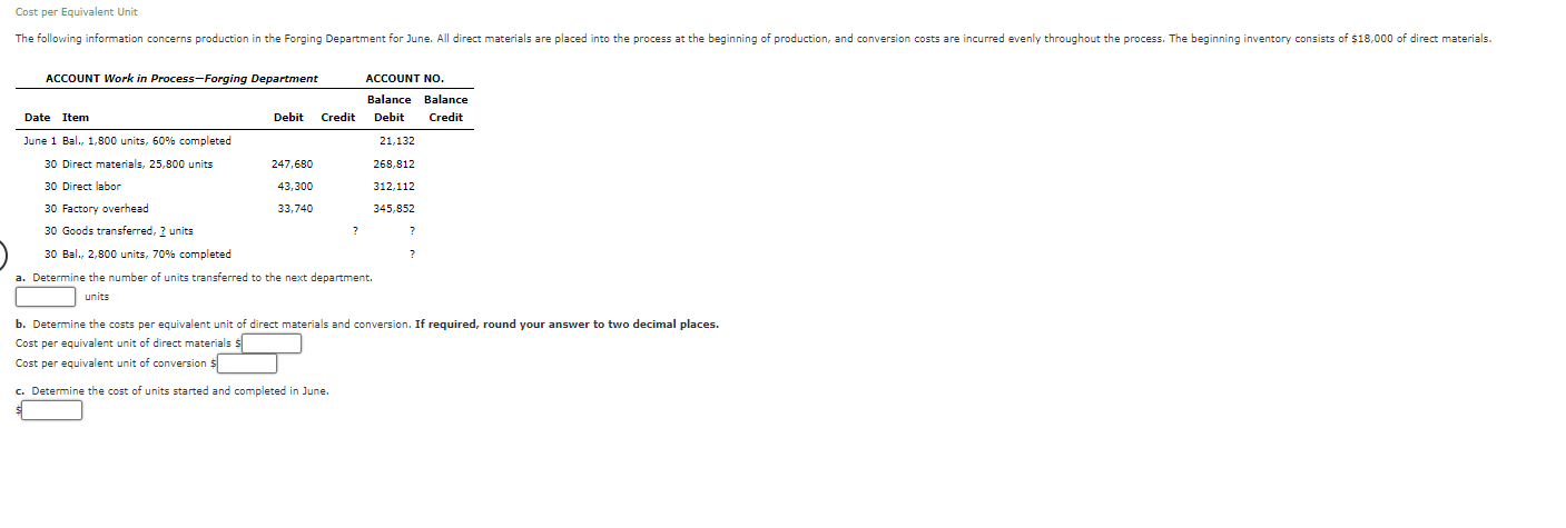 Solved Cost per Equivalent Unita. ﻿Determine the number of | Chegg.com
