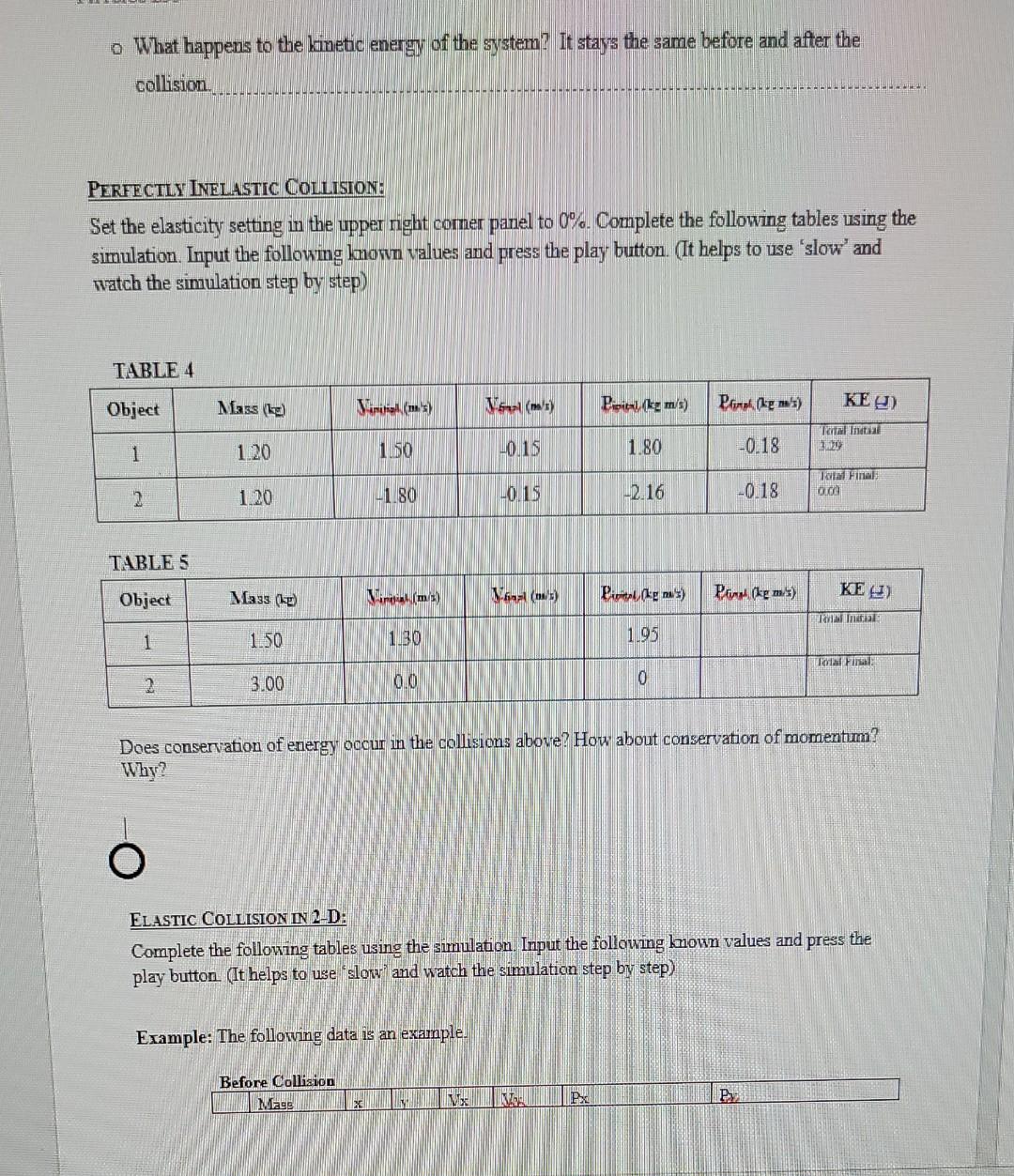 PHYSICS 235 VIRTUAL COLLISIONS LAB OBJECTIVES | Chegg.com