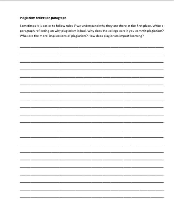 Solved Plagiarism reflection paragraph Sometimes it is | Chegg.com