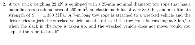 Solved A tow truck weighing 22 kN is ﻿equipped with a 25-mm | Chegg.com