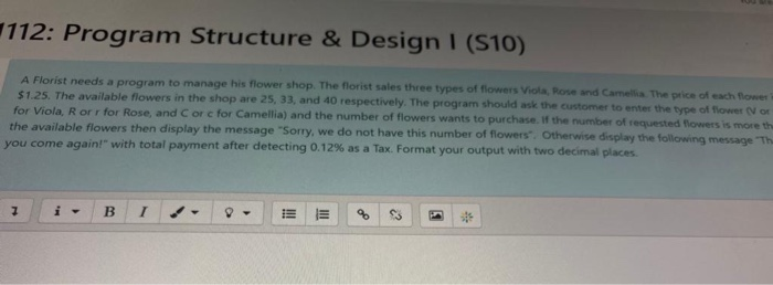 Solved 1112: Program Structure & Design I (S10) A Florist | Chegg.com