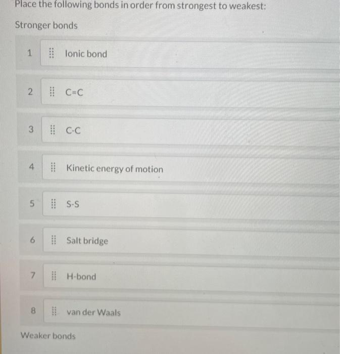 Solved Place the following bonds in order from strongest to | Chegg.com