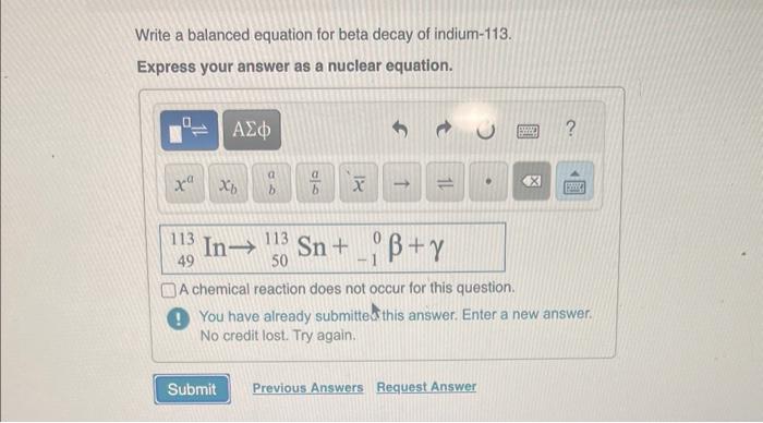 Solved Write a balanced equation for beta decay of | Chegg.com