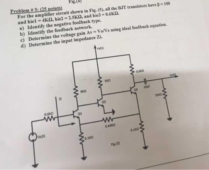 Solved Problem \# 5: ( 25 points) For the amplifier circuit | Chegg.com