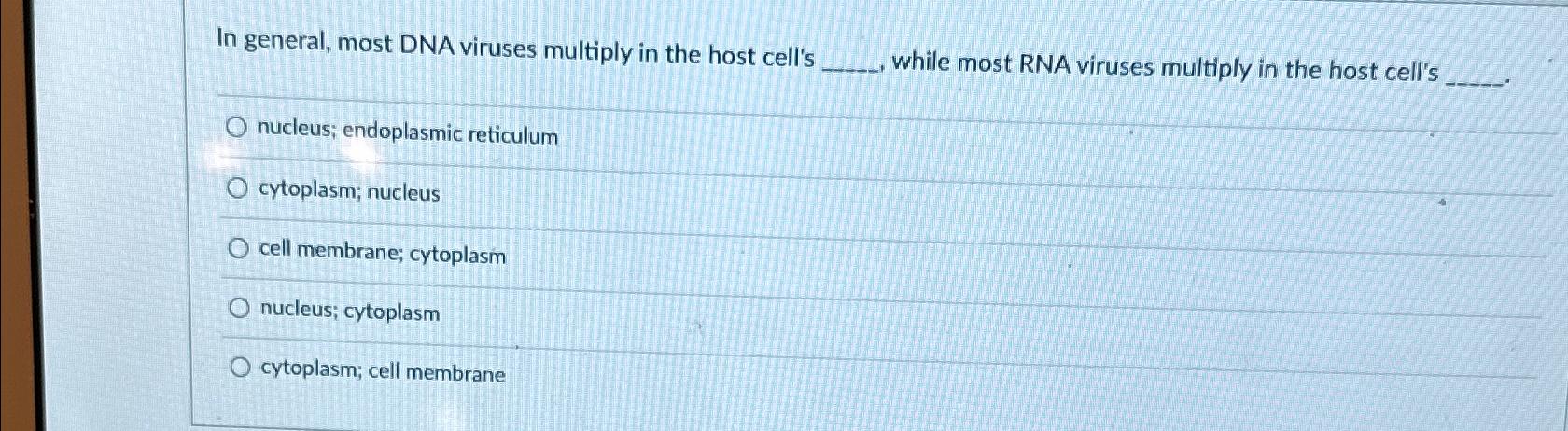Solved In general, most DNA viruses multiply in the host | Chegg.com