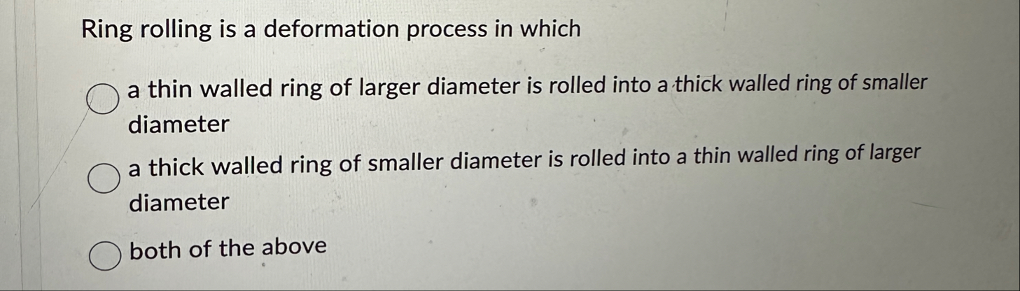 Solved Ring rolling is a deformation process in whicha thin | Chegg.com
