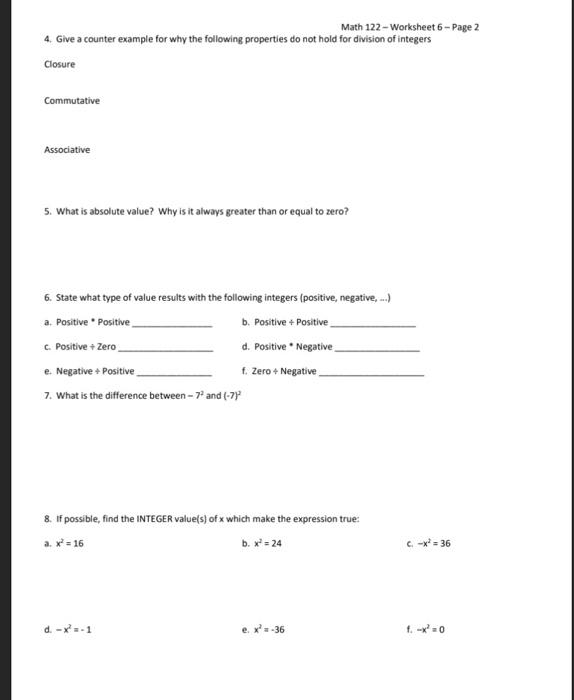 Solved Math 122-Worksheet 6 - Page 2 4. Give a counter | Chegg.com