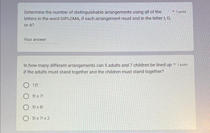 Solved Determine the number of distinguishable arrangements | Chegg.com
