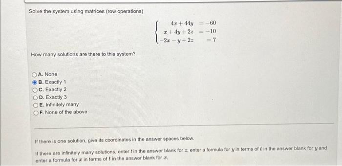 Solved Solve the system using matrices (row operations) | Chegg.com