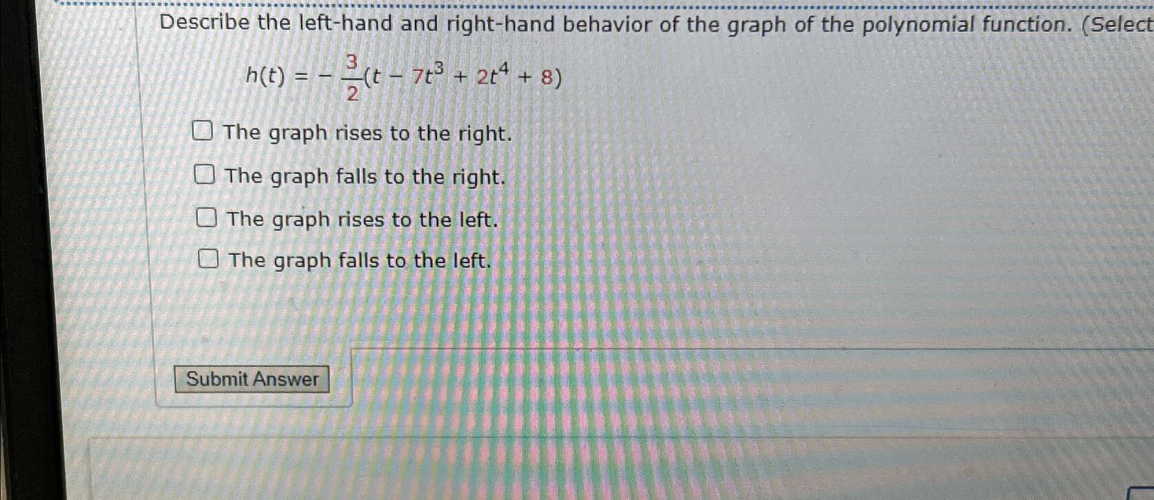 Solved Describe the left-hand and right-hand behavior of the | Chegg.com