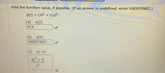 Solved Find the function value, if possible. (If an answer | Chegg.com