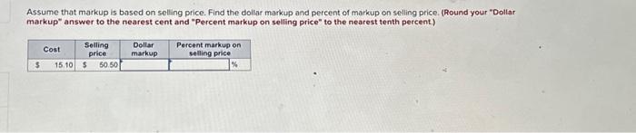 Solved Assume that markup is based on selling price. Find | Chegg.com