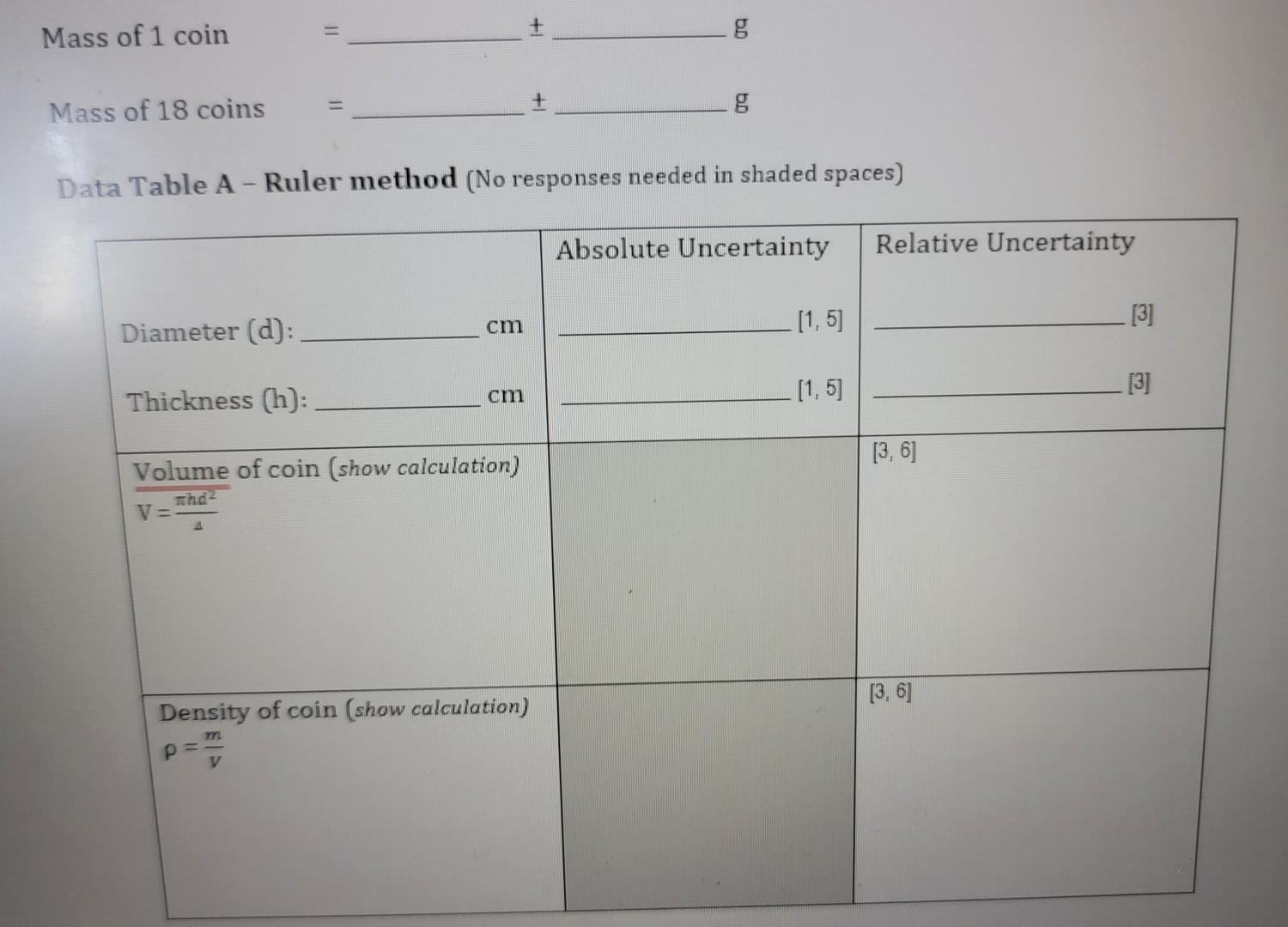 Solved Data Table A - Ruler method (No responses needed in | Chegg.com