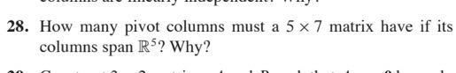 Solved 28. How many pivot columns must a 5 x 7 matrix have | Chegg.com