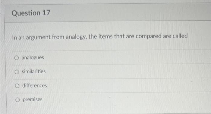In an argument from analogy, the items that are | Chegg.com