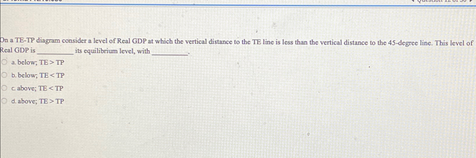 Solved On a TE-TP diagram consider a level of Real GDP at | Chegg.com