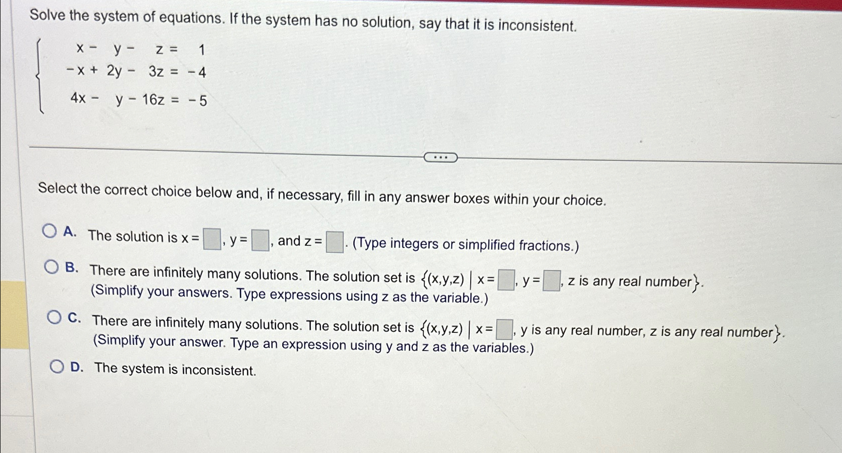 Solve the system of equations. If the system has no | Chegg.com
