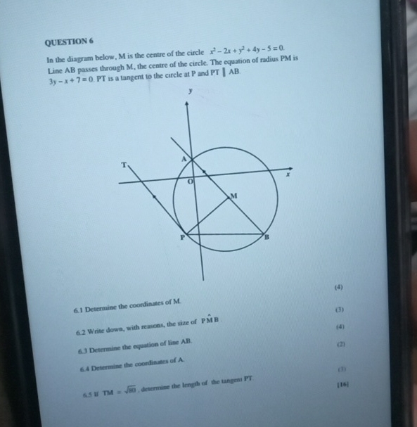 Solved QUESTION 6In the diagram below, M ﻿is the centre of | Chegg.com