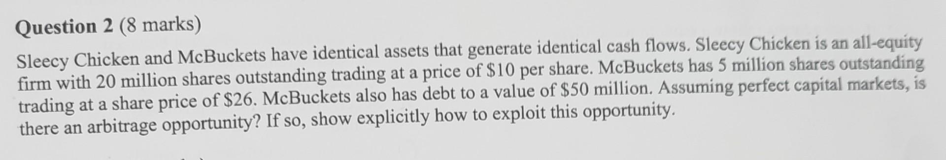 Solved Question 2 (8 marks) Sleecy Chicken and McBuckets | Chegg.com
