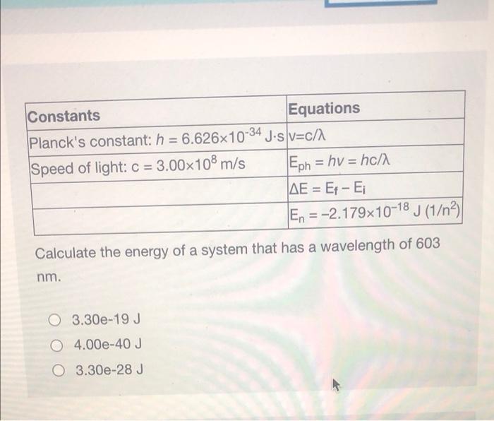 Solved - Constants Equations Planck's constant: h = | Chegg.com