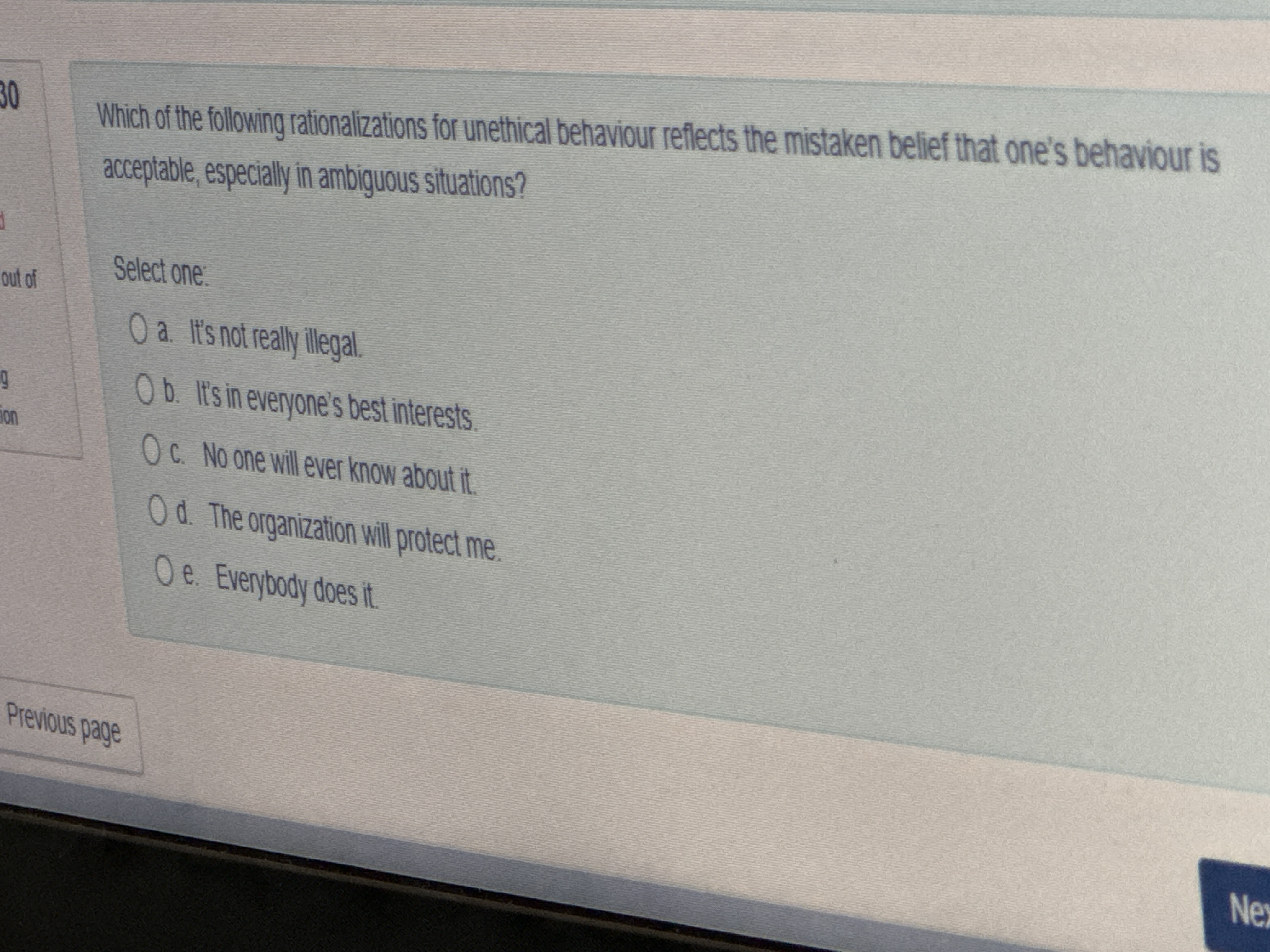 Solved Wrich of the following rationalizations for unethical | Chegg.com