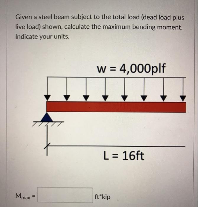 Solved Given a steel beam subject to the total load (dead | Chegg.com