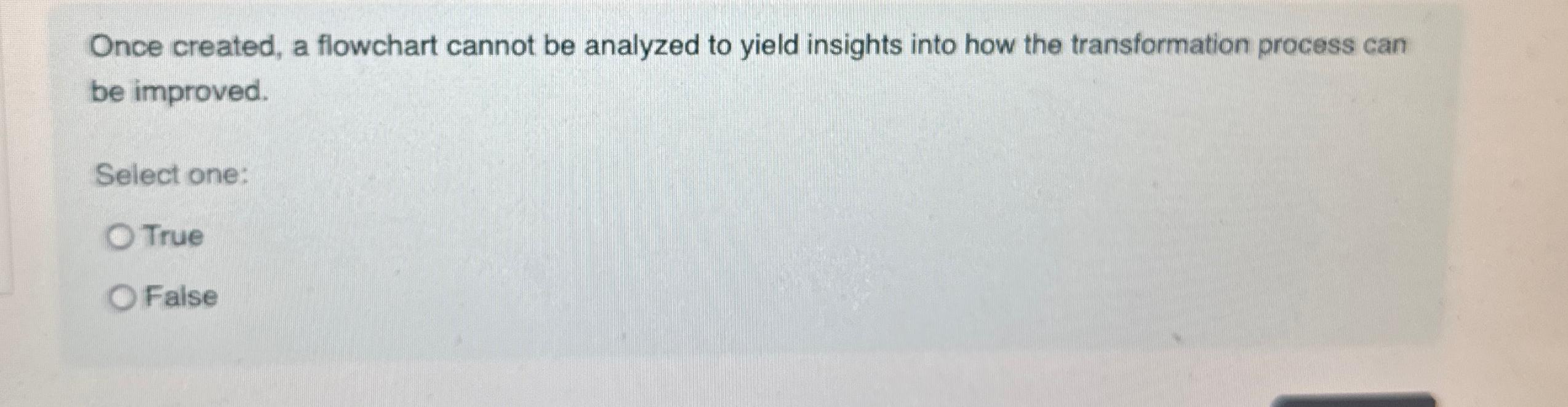 Solved Once created, a flowchart cannot be analyzed to yield | Chegg.com