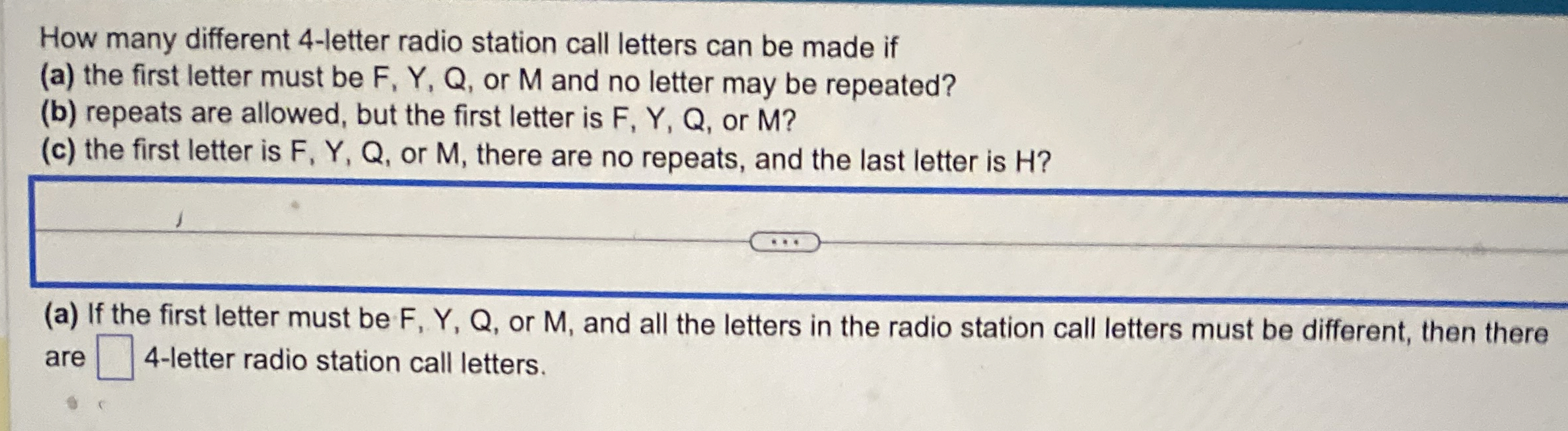Solved How many different 4-letter radio station call | Chegg.com