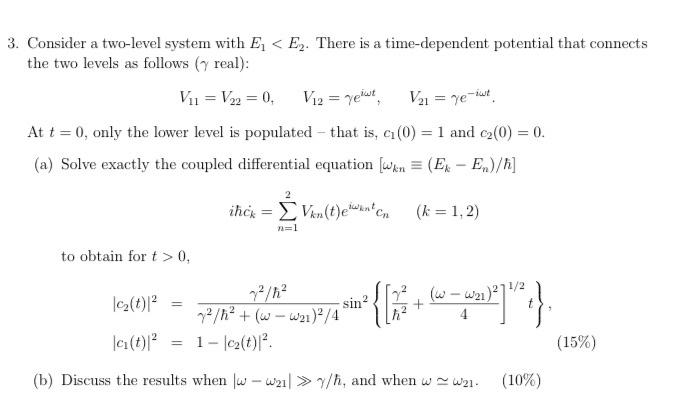 Solved Consider a two-level system with E1 | Chegg.com