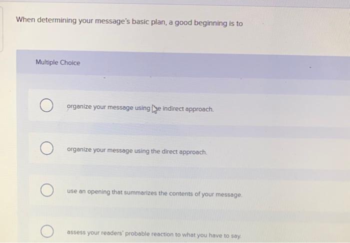 Solved When determining your message's basic plan, a good | Chegg.com