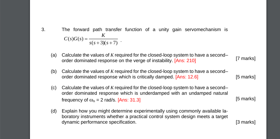 Solved The forward path transfer function of a unity gain | Chegg.com