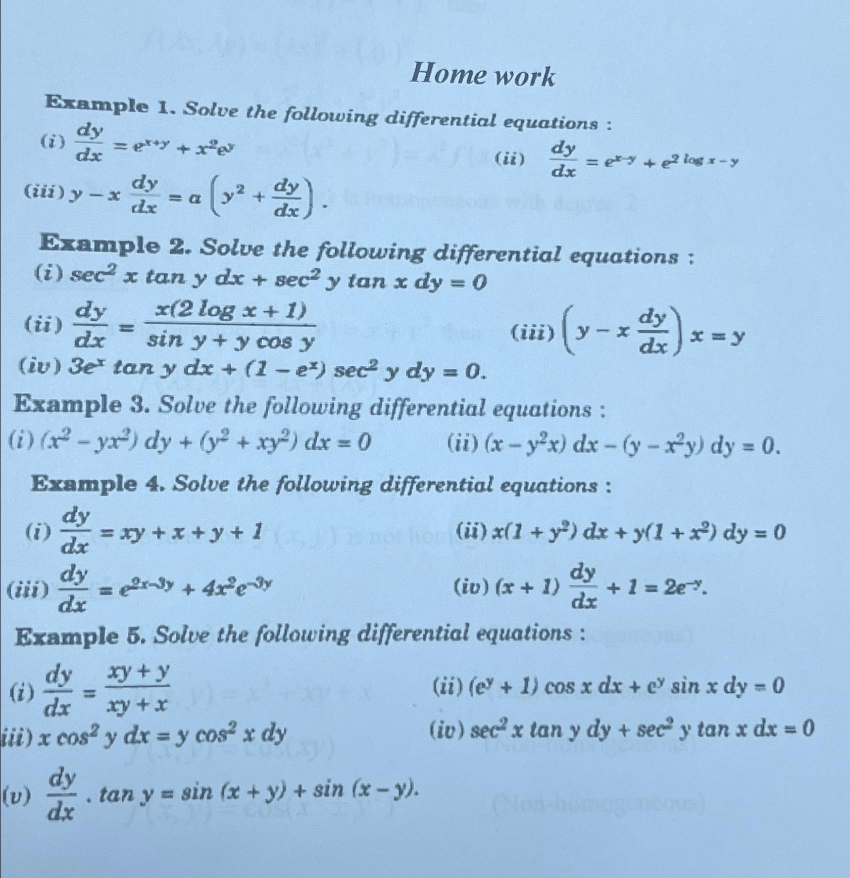 Solved Home workExample 1. ﻿Solve the following differential | Chegg.com