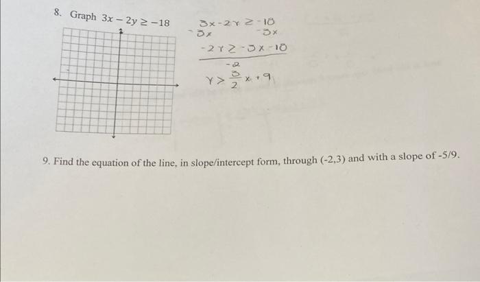 Solved 8. Graph 3x – 2y 2-18 3x-2 2-18 -3x x -272-3x10 -22 | Chegg.com