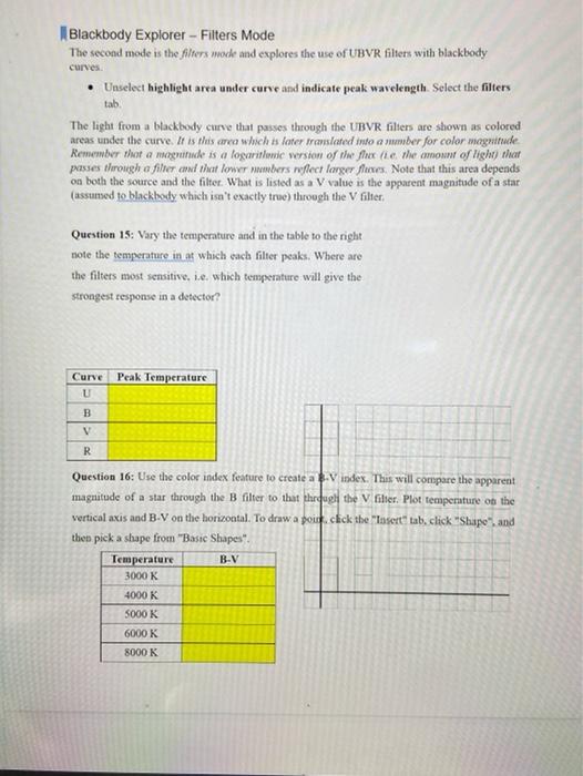 I Lab 5: Blackbody Curves & UBV Filters - Worksheet | Chegg.com
