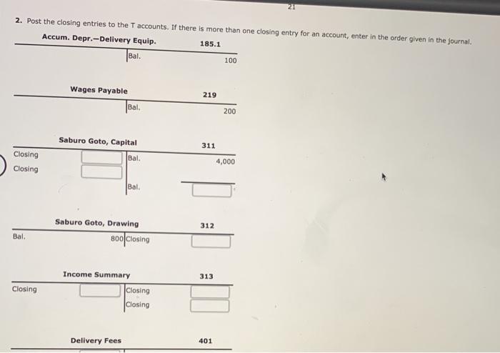 Solved Closing Entries (Net Loss) Use the following partial | Chegg.com