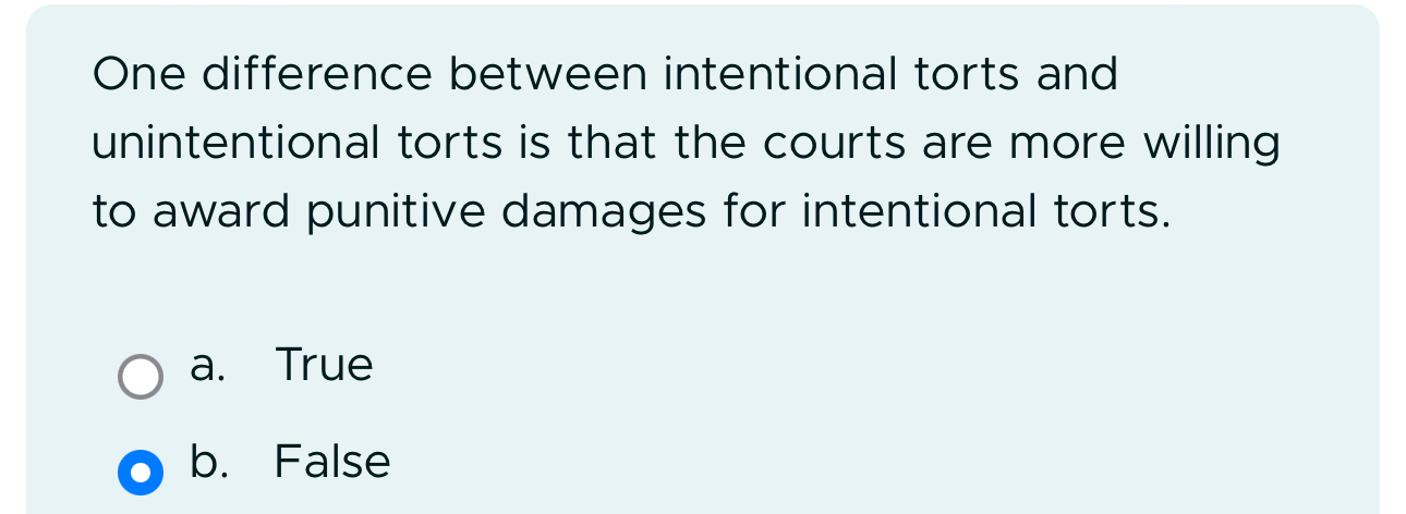 Solved One difference between intentional torts and | Chegg.com
