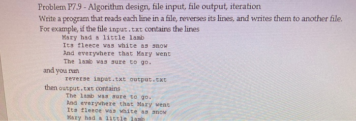 Solved Problem P7.9 - Algorithm design, file input, file | Chegg.com Solved Problem P7.9 - Algorithm design, file input, file | Chegg.com